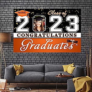 Custom Graduation Backdrop Banner Orange Large Congrats Grad Party Supplies Decorations Photography Background for 2023 Graduation Party