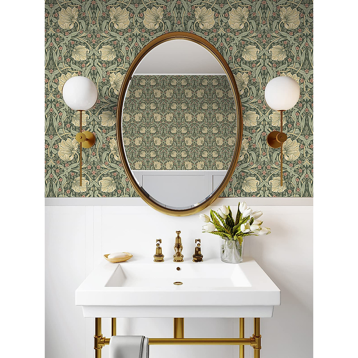 NextWall Pimpernel Floral Peel and Stick Wallpaper (Gardenia & Sage)