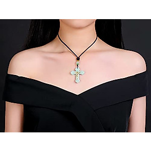 Jade Cross Jesus Necklace Pendant Inlaid with 22K Gold Good Luck Charm Jade Jewelry (Green Cross)