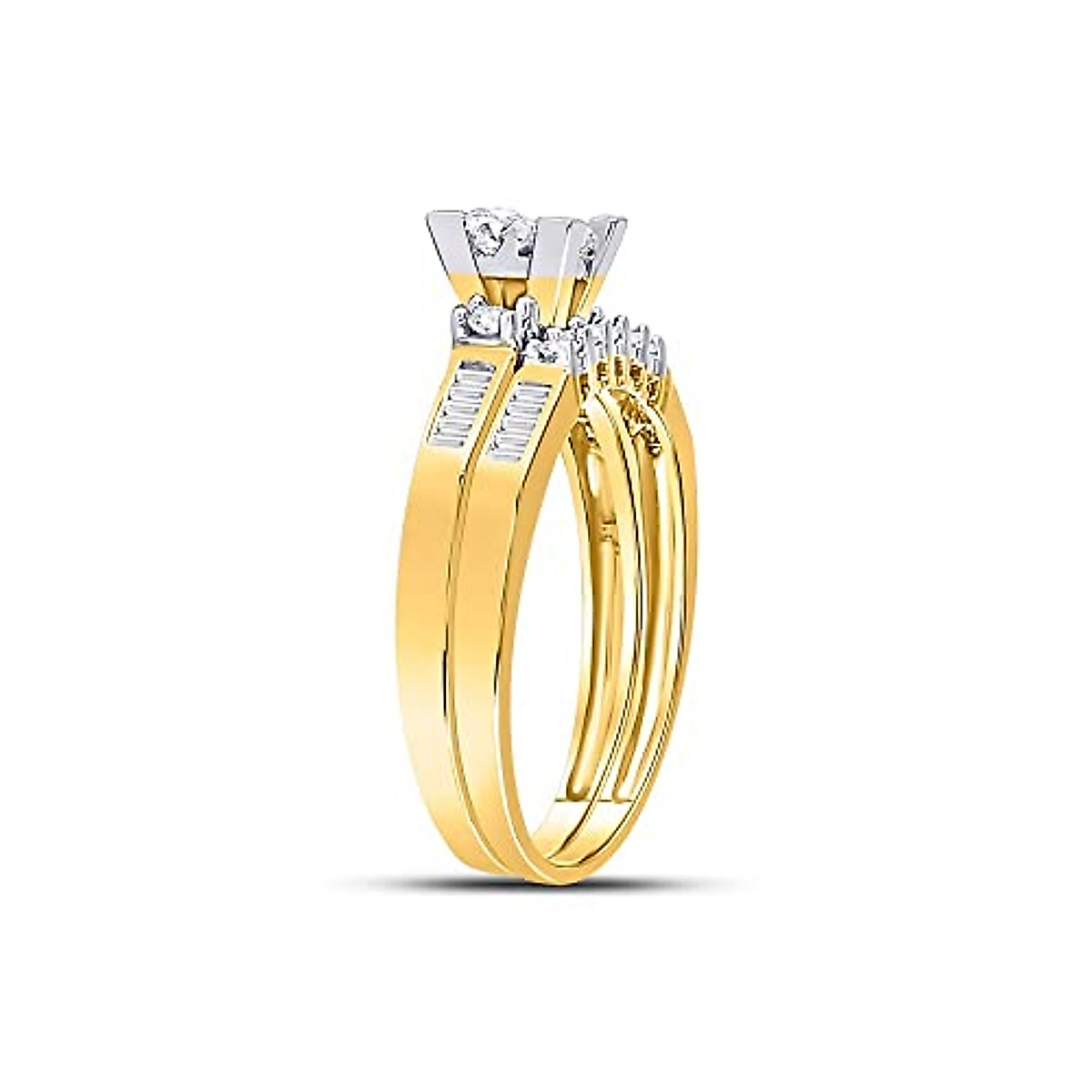 Diamond2Deal 10kt Yellow Gold Princess Diamond Bridal Wedding Engagement Ring Band Set 1/2 Cttw