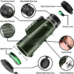 Monocular Telescope 80x100 High Power Monoculars for Smartphone with Tripod, HD Monocular for Adults, Lightweight BAK-4 Prism Monoculars for Hiking Hunting Stargazing Bird Watching-Green