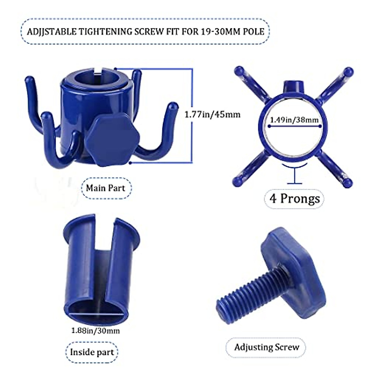 MILIMOLI Beach Umbrella Hanging Hook, 4-Prongs Beach Umbrella Hanging Hook, Adjustable Plastic Umbrella Hook for Towels Camera Clothes Hats Sunglasses Bag, Beach Camping Travel Supplies