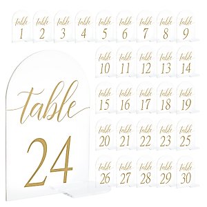 Acrylic Sign Gold Printed Table Numbers, Wedding Table Number for Wedding Reception Hotals Acrylic Sheets with Place Card Holder(4 x 6 Inch) (30)