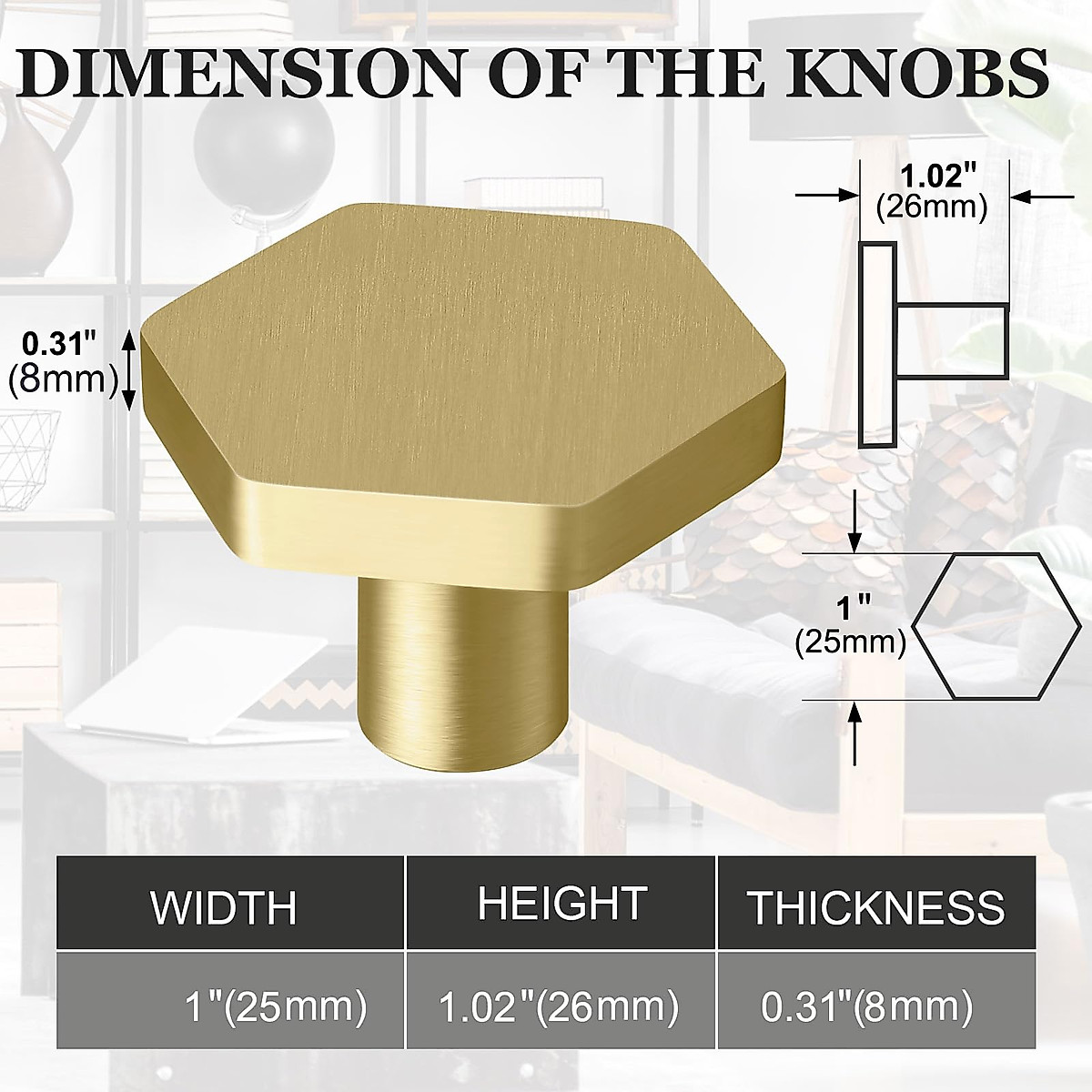 Ferraycle 25Pcs 1'' Solid Knobs Shoe Cabinets Knob and Pulls Cabinet Handles Metal Dresser Handles Modern Decorative Hardware for Cabinets Door Kitchen with Screws (Hexagon)