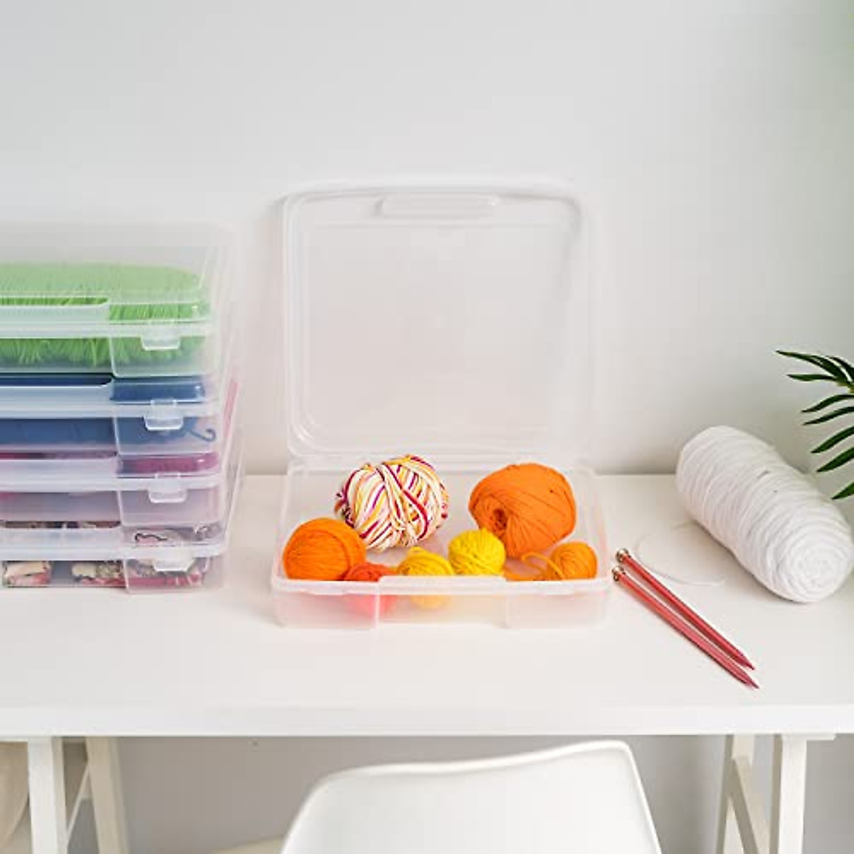 IRIS USA 8.5" x 11" Thick Plastic Portable Project Storage Case with Snap-Tight Closure Latch, 6-Pack, Caddy Container Box to Organize Paper Magazine Document Craft Hobby Quilting Art Supplies, Clear