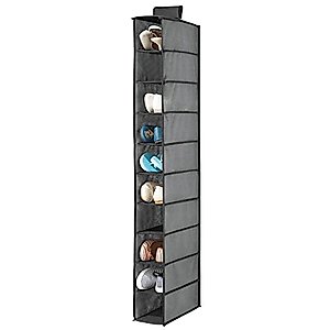 mDesign Soft Fabric Closet Organizer - Holds Shoes, Handbags, Clutches, Accessories - 10 Shelf Over Rod Hanging Storage Unit - Textured Print - Charcoal Gray/Black