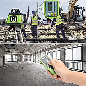 Huepar Electronic Self-Leveling Green Rotary Laser Level Kit -Horizontal&Vertical/Up & Down Plumb Dots -Dual Slope Rotating Laser Level Line with Green Beam, Remote Control, Receiver Included RL200HVG