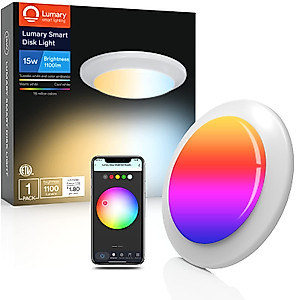 Lumary Smart WiFi Recessed Lights 5/6 Inch Can Lights, Smart LED Flush Mount Ceiling Lights, Dimmable RGBWW Surface Mount Disk Lights Work with Alexa/Google Assistant-ETL Listed