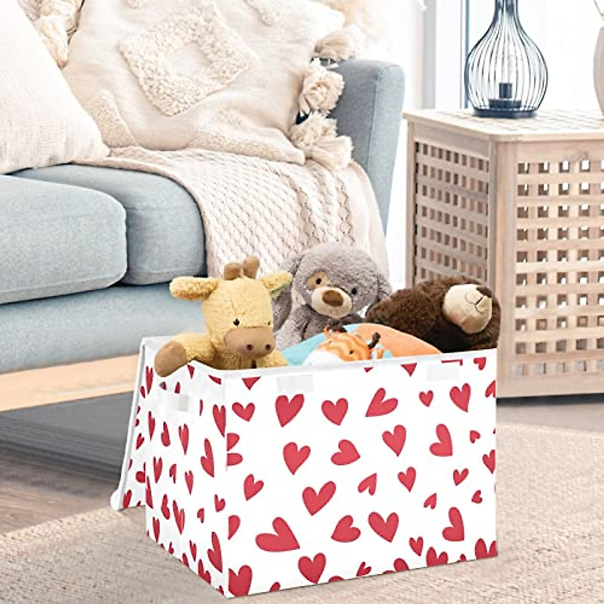 CaTaKu Heart Red Cute Storage Bins with Lids and Handles, Fabric Large Storage Container Cube Basket with Lid Decorative Storage Boxes for Organizing Clothes