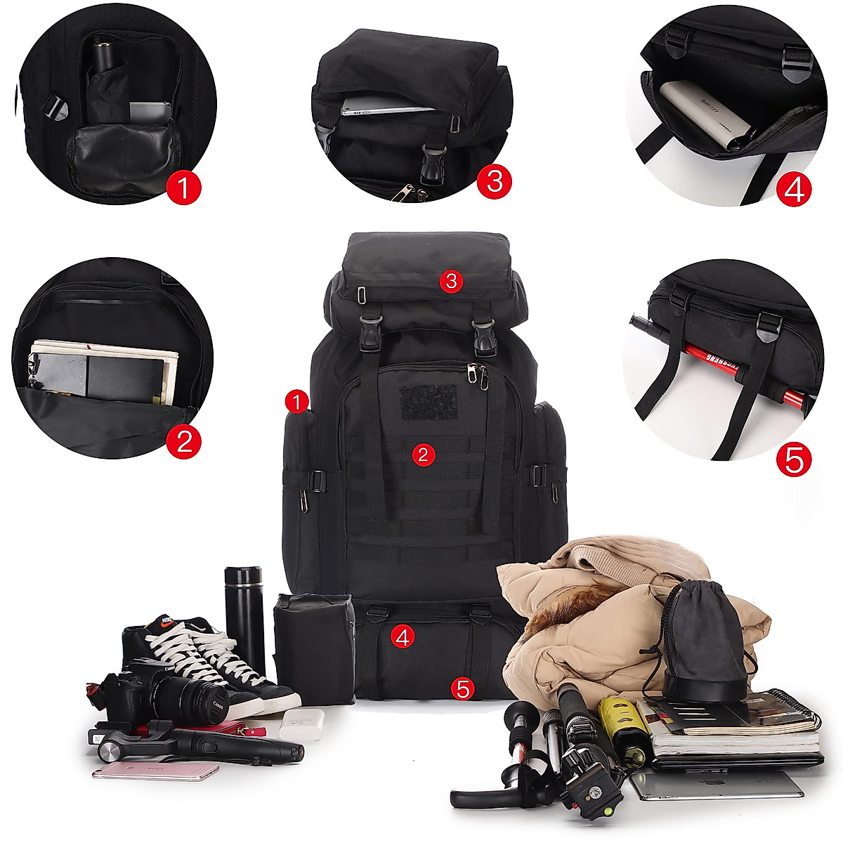 100L Hiking Camping Backpack Tactical Backpack for Men Large Survival Hunting Waterproof Backpack Molle Rucksack Military Camping Backpacking Daypack