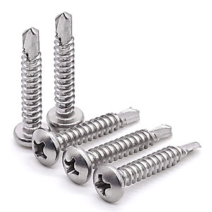 100pcs #6 x 1 Phillips Pan Head Self Drilling Screw, 410 Stainless Steel, Pan Head Quick Self Tapping Screws for Sheet Metal, Wood, Plastic, Without Pre-drilled Holes