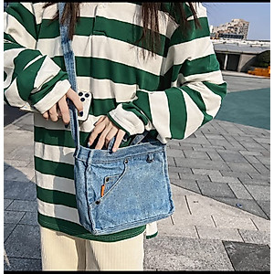 GESALOP Women's Denim Crossbody Bag, Small Shoulder Bag, Denim Purse, Handbag (Dark Blue)