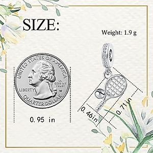 QeenseKc Tennis Ball Racket Pendant Charm Sport Travel Bead for Pandora Charm Bracelet, Aut-131_Tennis