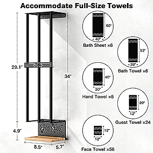 Wall Towel Rack for Rolled Towels, POKIPO 3 Bar Bathroom Towel Storage with Wooden Pallet, Towel Holder for Small Bathroom Wall Mounted, Towel Shelf Organizer for Washcloths, Large Towels, Blanket