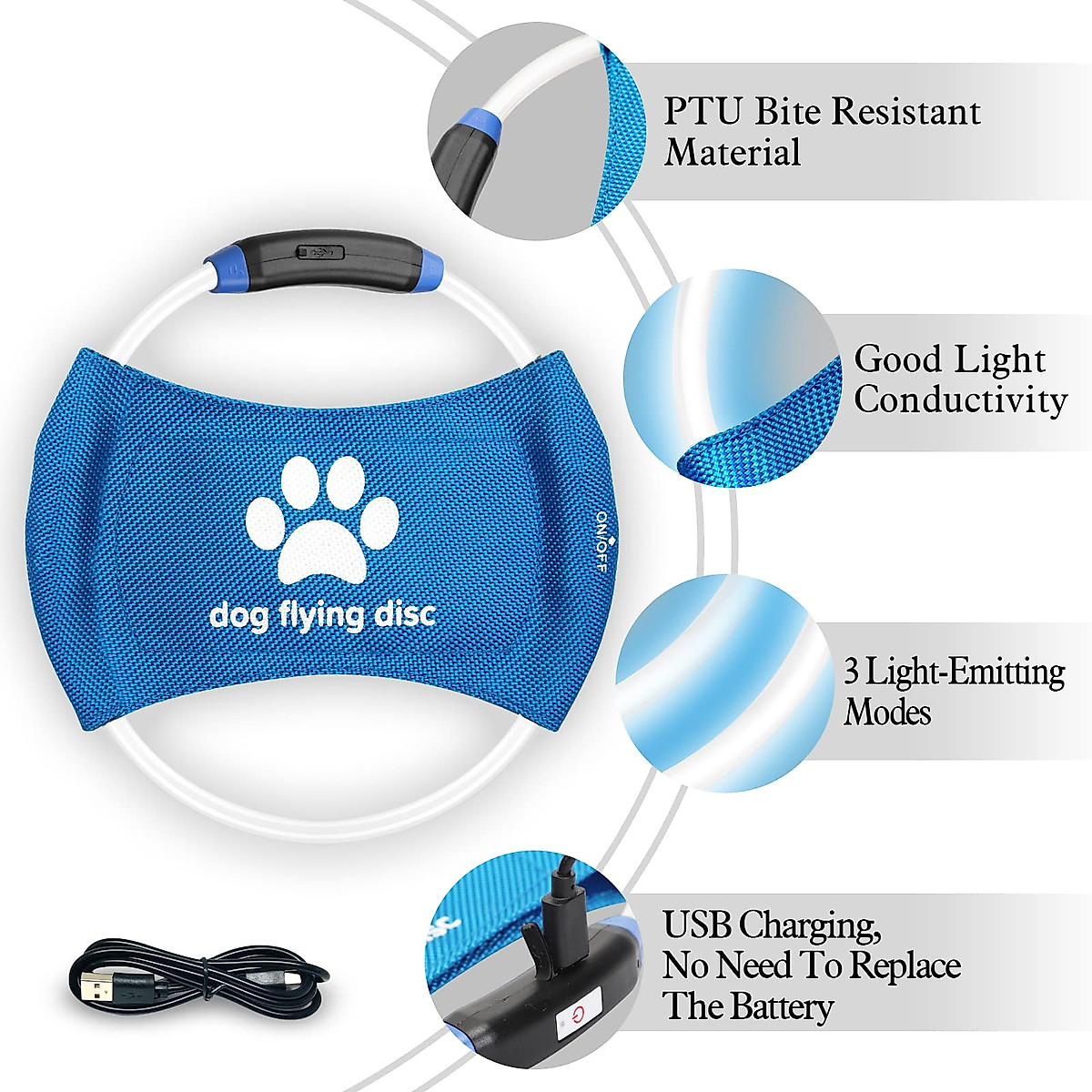ZZYHSYXL 7 Inch Light Up Dog Flying Discs, 2 Pack Outside Dog Toys with 3 Light-Emitting Modes, Dog Flying Ring Toys for Physical Exercise, Outdoor Sports - Green Blue