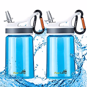 AceCamp 2 Pack-Kids Water Bottle with Straw for School Kids Boys Girls,12OZ Children Toddler Water Bottle Small with clip Tritan BPA Free for Backpack Outdoor Sports Travel Portable and Leakproof