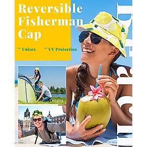 Bennim 2 Pieces Unisex Lemon Pattern Bucket Hats Reversible Fisherman Cap for Casual Travel Beach,Black, White ,Uncertainly