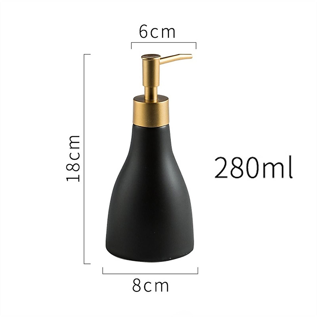 Soap Pump Dispenser Black/White/Grey/Khaki and Gold Kitchen Soap Liquid Dispenser Ceramic Lotion Soap Dish Bathroom Supplies Bottles Dispenser (Size : 280ml, Color : Black)