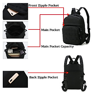 Mini Tactical Backpack, 6L Small Sling Backpacks Shoulder Bag For Running Travel Daypack with Carabiner For Men Women(Black)