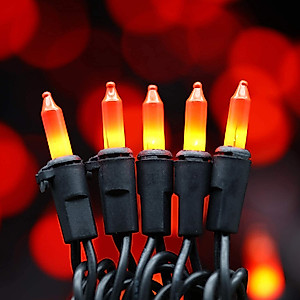 SWEET SHINE 200 Count Orange Christmas Lights, Pack of 2 Strands 100 Count 33 ft Black Wire UL Listed Halloween String Light (Orange)