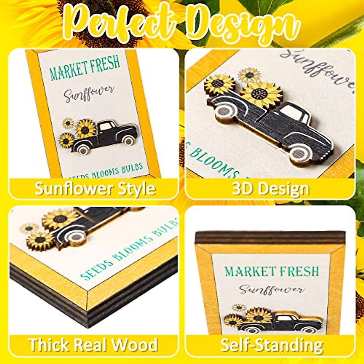 7 Pieces Summer Tiered Tray Decor Set Summer Wood Sign Rustic Farmhouse Decor Wooden Kitchen Tiered Tray Sign Decorative Trays Signs for Summer Home Kitchen Table Shelf (Sunflower Style)