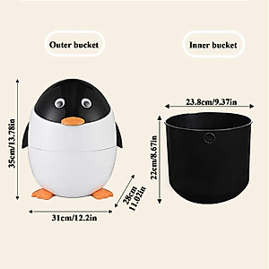 Aiabaleaft Cartoon Penguin Plastic Trash Can with Lid Bedroom Large Capacity Wastebasket Storage Container for Home Kitchen Dressing Office Kids Bedroom