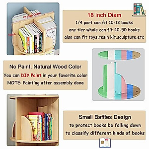 Gdrasuya10 Rotating Book Shelf with Legs, 5 Tier Standing Bookshelf Bookcase Pine Wood Stackable Bookcase Book Storage Organizer Bookshelf for Living Room & Study Room