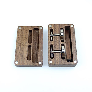 Rustic Walnut Wooden Round Cufflinks Tie Clips Set for Men with Wooden Organizer Box