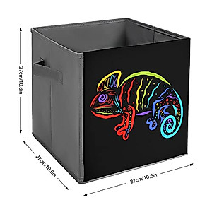Glow Colored Chameleon Canvas Collapsible Storage Bins Cube Organizer Baskets with Handles for Home Office Car