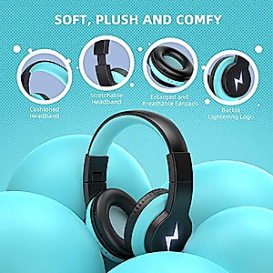 Kids Bluetooth Headphones, Foldable Wireless/Wired Light Up Headset with Microphone, 85dB/94dB Volume Limited Headphones for Boys Girls iPad Tablet Home School