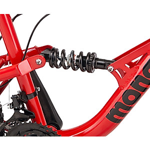 Mongoose Status Mens and Womens Mountain Bike, 27.5-Inch Wheels, 21 Speed Trigger Shifters, Aluminum Frame, Dual Suspension, Front and Rear Disc Brakes, Red