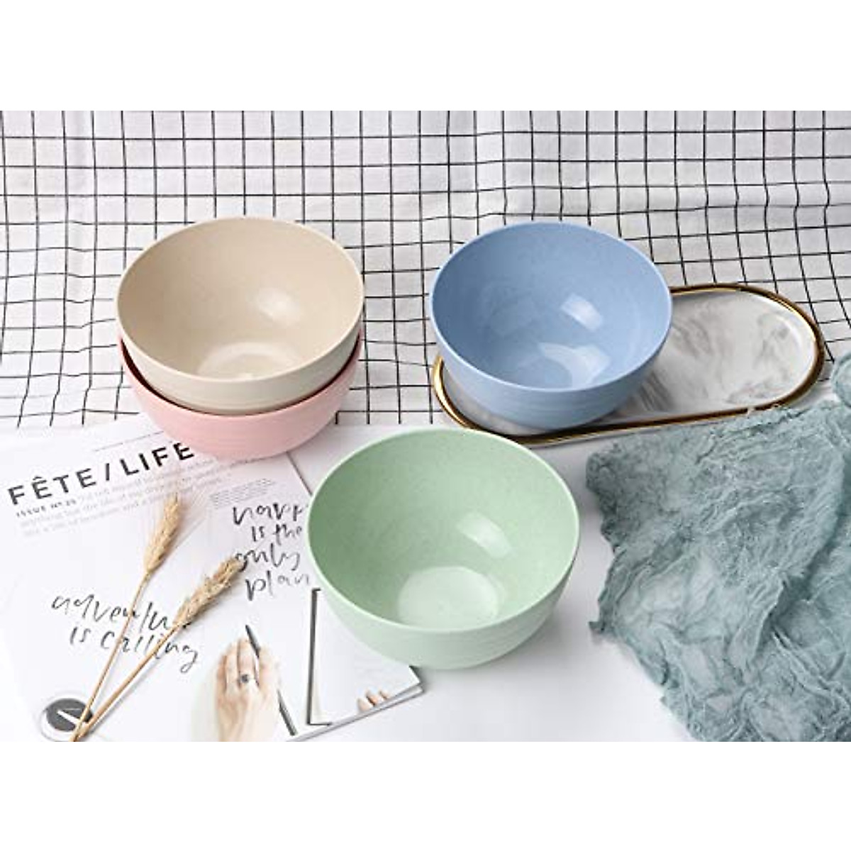 Flux Kitchenware Unbreakable Cereal Bowls - Wheat Straw Fiber - Lightweight Bowl - Dishwasher Microwave Safe - BPA Free - Ideal for Cereal Salad Soup Noodle Rice Fruit Dessert (4 Pieces)