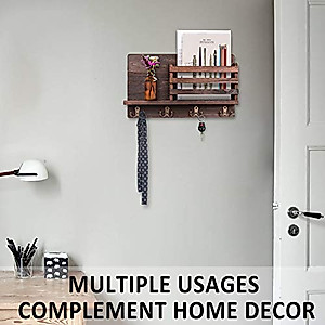 DUNCHATY Mail and Key Holder for Wall Decorative - Wall Mounted Rustic Mail Organizer with 4 Double Hooks and Mail Rack, Wood Shelf Home Decor for Entryway, Mudroom, Hallway