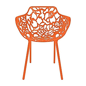 LeisureMod Devon Modern Aluminum Indoor-Outdoor Stackable Patio Dining Armchair, Orange