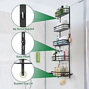 Over the Door Shower Caddy, 5-Tier Adjustable Hanging Shower Organizer Rustproof Metal Bathroom Storage Shelf Shower Basket with Soap Holder & Suction Cup for Shampoo, Conditioner