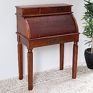 International Caravan Furniture Piece Carved Wood Roll Top Desk
