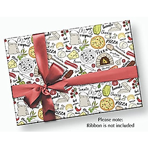 Stesha Party Pizza Gift Wrap Food Present Wrapping Paper, Folded Flat 30 x 20 Inch, 3 Sheets