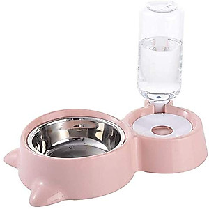 Ycxbox Dog Cat Double Bowls Automatic Pet Food Feeder and Water Dispenser, with Automatic Water Bottle for Small Large Dog Pets Puppy Kitten Rabbit (Pink)