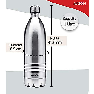 Milton Thermosteel Duo DLX 1000, Double Walled Vacuum Insulated Flask 1000 ml | 34 oz | 1 Ltr |24 Hours Hot and Cold Water Bottle, 18/8 Stainless Steel, BPA Free, Food Grade, Leak-Proof | Silver