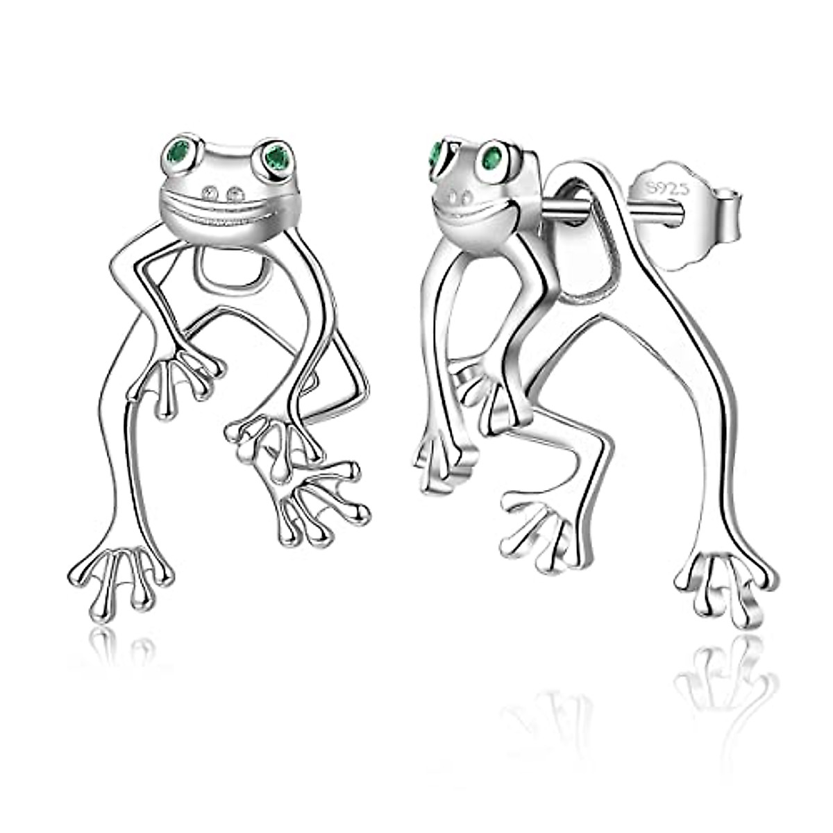 Frog Earrings for Women 925 Sterling Silver Fun Cute Two Way Frog Stud Earrings Jewelry Gift