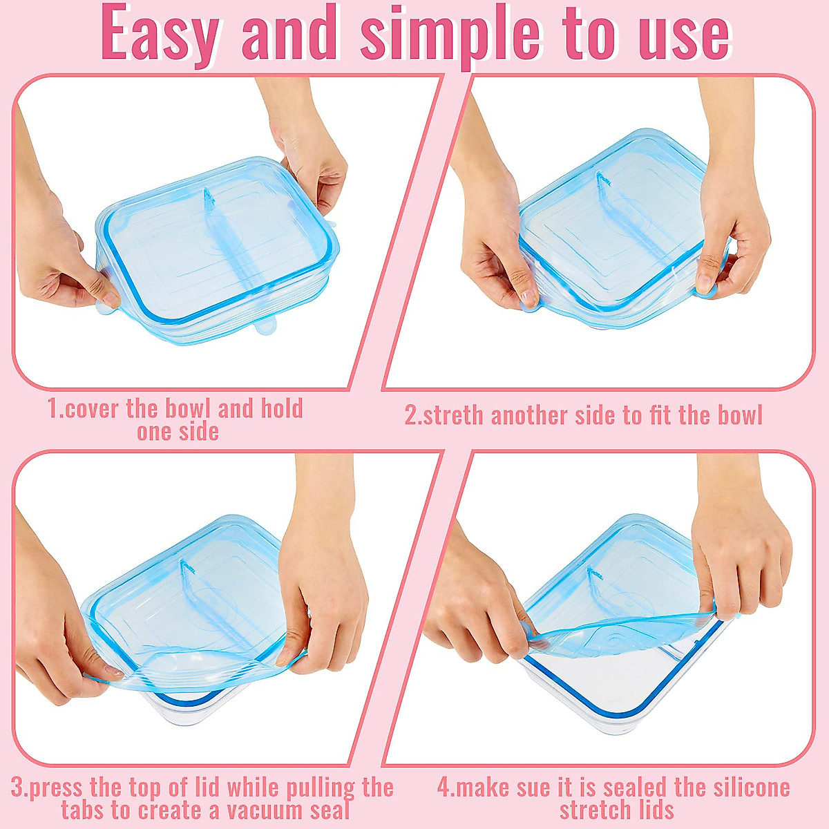 30 Pieces Silicone Stretch Lids Rectangle Reusable Silicone Lids Microwave Cover for Food Storage 6 Different Sizes for Square and Rectangle Containers Microwave Freezer Dishwasher Safe