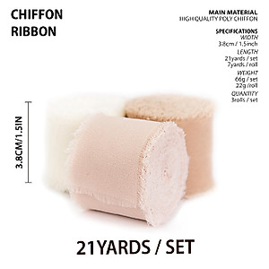 Vitalizart Pink Handmade Chiffon Silk Ribbon Fringe 1.5" x 21 Yd Blush Pink & White Frayed Edges Ribbons for Wedding Invitations Bridal Bouquets Gifts Wrapping Crafts Holiday Party Decorations