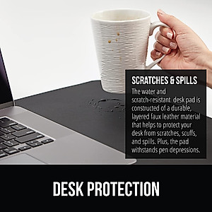 Gorilla Grip Desk Mat, Non Slip and Heat Resistant Mouse Pad, Soft PU Leather Pads, Dual Sided Blotter, Desktop Protector Covers for Home Office Keyboard Laptop Computer and Writing, 23.6x13.7, Black