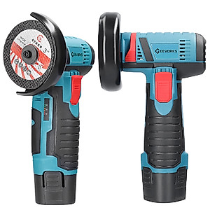 Angle Grinder, Geevorks Grinders Power Tools 12V 19500RPM, Mini Angle Grinder Cordless with 2PCS 1500mAh Battery/Nylon Cutting Blade-s/Grinding Disc/Metal Cutting Disc, Blue