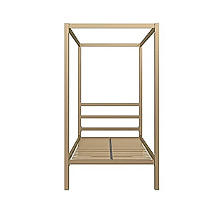 DHP Modern Metal Canopy Platform Bed with Minimalist Headboard and Four Poster Design, Underbed Storage Space, No Box Spring Needed, Twin, Gold