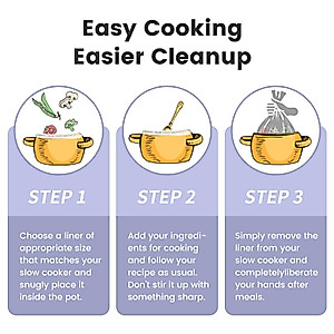 KOOC Slow Cooker Liners 8"x11" 20 Count Mini Size Disposable Pot Liners Cooking Bags Fit 0.65 qt to 1.25 qt Pot BPA Free Fresh Locking Seal Design