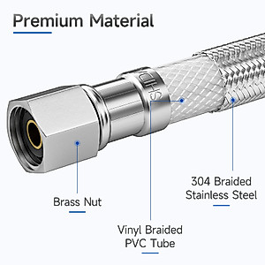 JUWO 16" Faucet Supply Line Extension, 3/8" x 3/8" Comp Stainless Steel Faucet Extension Hose Connector, For Large Sink or Longer Distance Extention