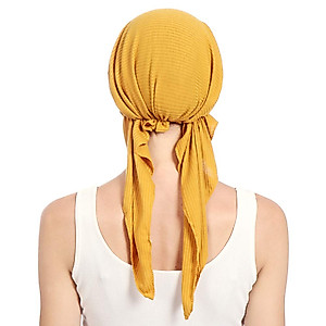 Pre Tied Head Scarves 3 Packed Slip On Beanies Chemo Covers Cap for Women (D2-Long Strap-3 Packed)