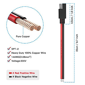 Electop SAE Connector Extension Cable, SAE Quick Connector Disconnect Plug SAE Power Automotive Extension Cable Solar Panel Cable Wire(2 Pack)