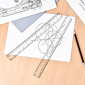 Unjoo Clear Plastic Ruler 12 Inch Straight Ruler, Shatterproof Ruler with Inches and Centimeters for School Classroom, Home, or Office (2pcs)